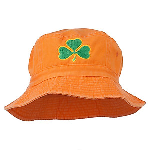e4Hats.com Saint Patrick's Day Clover Embroidered Bucket Hat - Orange OSFM
