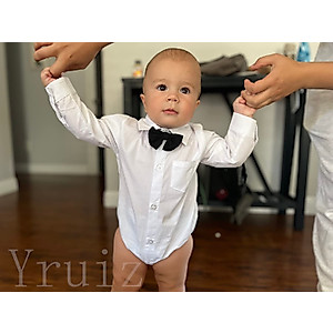 Yruiz Baby Boy's Button-Down Shirt Newborn Jumpsuit Long-Sleeved One-Piece Gentle Man Outfit (White, 0-3Months)