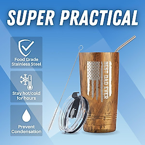 Onebttl Best Dad Ever Tumbler, Gifts for Father's Day, Birthday, Christmas from Daughter, Son, Wife, Stainless Steel Travel Mug 20oz, Wood Pattern