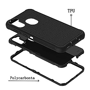Probeetle Galaxy A11 Phone Case with HD Screen Protector Heavy Duty [3 Layer] Hybrid Shock Proof Protective Rugged Bumper PC and TPU Cover Case for Samsung Galaxy A11 Phone(Black/Black)