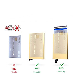 CHJGLNL Slim Wallet for Men with Money Clip,Pop Up Wallet RFID Blocking Aluminum Automatic Credit Card Holder Case Minimalist Leather Smart Wallet (Black)