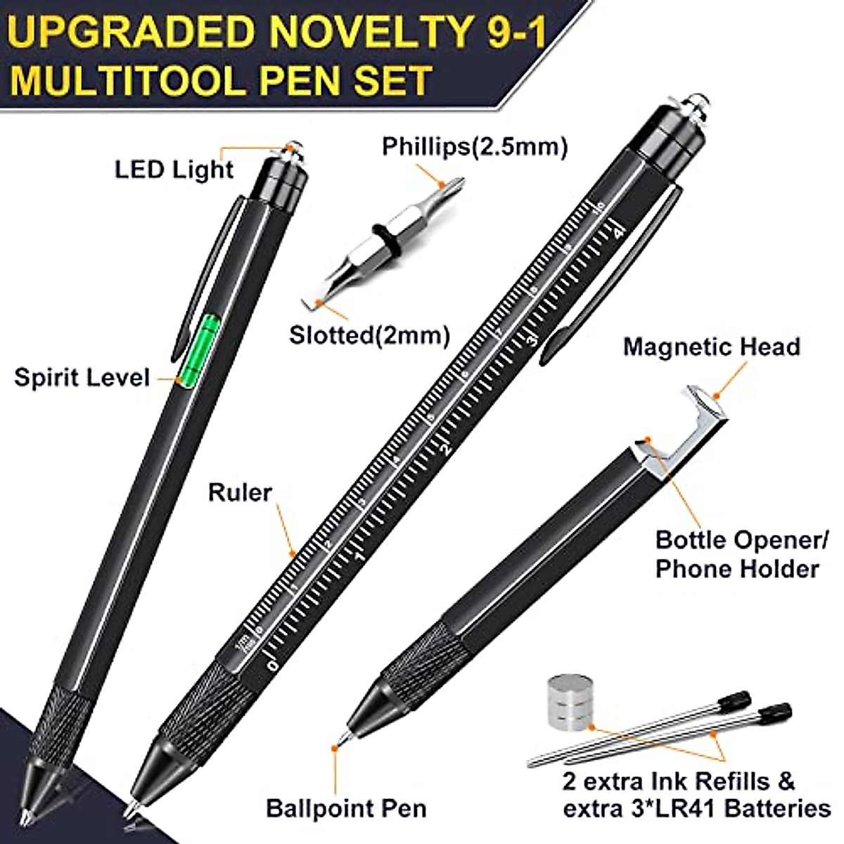 Gifts for Men Dad Him, 9 in 1 Multitool Pen Set for Husband Boyfriend Father Grandpa, Birthday Valentines Day Gifts for Men Who Have Everything Unique Tech Gifts Cool Gadgets from Daughter Wife Son