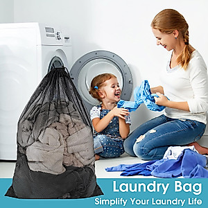 2 Pack Mesh Laundry Bags, 23 x 34 Inches Heavy Duty Mesh Laundry Bag, Large Laundry Drawstring Bag for College, Dorm, Travel, Family and Apartment Dwellers, Black