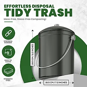 Utopia Kitchen Compost Bin for Kitchen Countertop, 1.3 Gallon Compost Bucket for Kitchen with Lid, Includes 1 Spare Charcoal Filter (Grey)