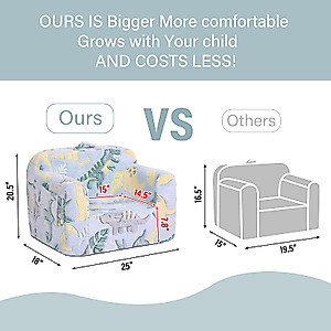 Tiita Kids Sofa, Children Couch with Carrying Handle & Side Pockets, Kids Foam Chair, Toddler Armrest Chair, Lightweight Children Sofa Chair, Kids Read Sofa for Girl or Boy (Grey Dinosaur)