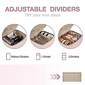 BAGSMART Makeup Bag, Double-Layer Makeup Case with Acrylic Mirror Cosmetic Organizer Bag Train Case for Makeup Brushes Palettes Sponge Toiletries, Pink