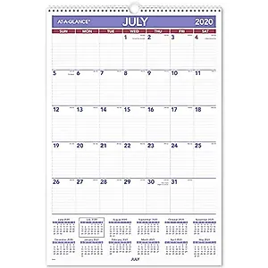 Academic Wall Calendar 2020-2021, AT-A-GLANCE, 15-1/2" x 22-3/4", Large, Wirebound, Plan-A-Month (AY328) ( July 2020 to June 2021)