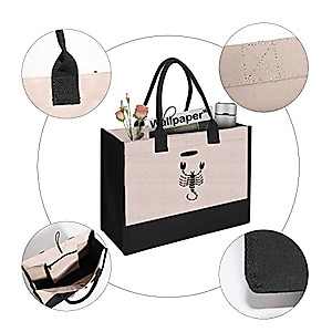 Aricsen Reusable Personalized Canvas Tote Bag with Handles Gift Jute Women Handbags, Bridesmaid, Carry Travel, Friends Sister Birthday, Beach Holidays Grocery Shopping (Scorpio, Large)