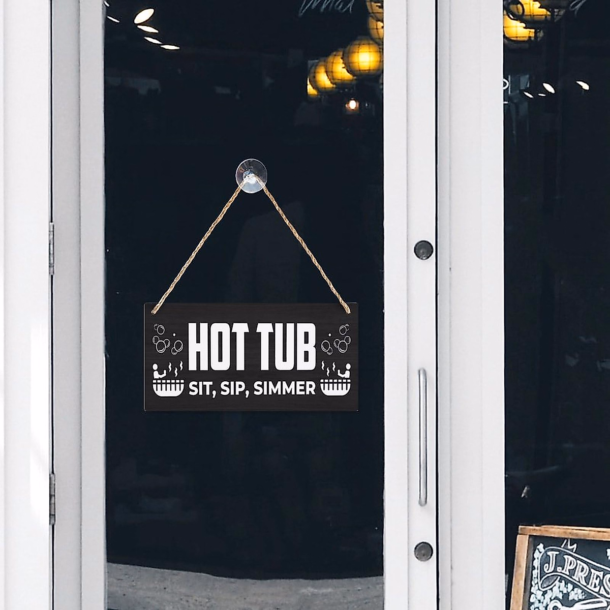 Hot Tub Sit Sip Simmer Wooden Hanging Sign Plaque Rustic Wall Art Decor For Home Decoration 12 X 6 Inches