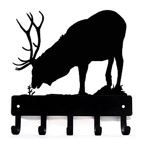 The Metal Peddler Elk Bull Key Rack Hanger - Small 6 inch Wide - Made in USA; Wall Mount
