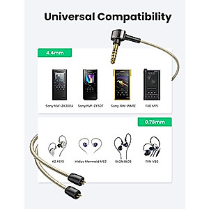 UGREEN 4.4MM Earphone Replacement Wired Balanced Earphone Cable HiFi Sound Detachable Headphone Cable Replacement Compatible with BL03 V80 KZ ZS10 PRO ZS10 AS10 ZS6 ZST ZSR TRN 4 Feet (2 Pin 0.78mm)