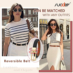 SUOSDEY Women Reversible Leather Belt with Rotating Pin Buckle for Jeans Pants Dresses