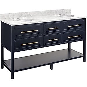 Signature Hardware 953331-60-UM-8 Robertson 60" Free Standing Double Vanity Cabinet Set with Wood Cabinet, Vanity Top and Oval Undermount Sinks - 8" Faucet Holes