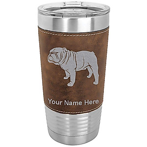 LaserGram 20oz Vacuum Insulated Tumbler Mug, Bulldog Dog, Personalized Engraving Included (Faux Leather, Rustic)