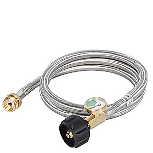GasSaf 5FT Propane Hose, Propane Adapter Hose with Gauge, 1lb to 20lb Propane Tank Adapter for Weber Q Series Grill, Heater, Blackstone Griddles, Camp Stove