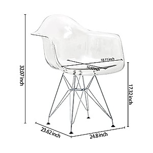 CangLong Clear Plastic Armchair Metal Legs Lounge Arm Chair for Kitchen, Dining, Living, Guest, Bed Room, Set of 2, Transparent 1