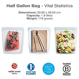 Stasher Re-Usable Food-Grade Platinum Silicone 64oz Bag for Eating from/Cooking, Freezing and Storing in/Sous Vide/Organising/Travelling, 26.05 cm x 20.95 cm, Clear