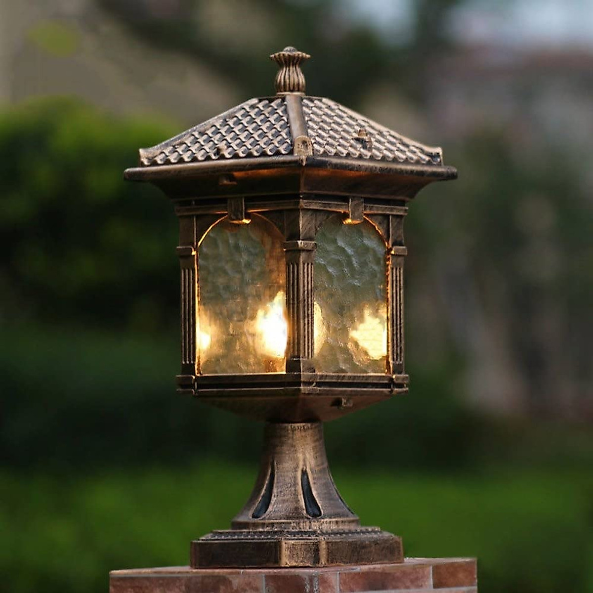 MODEBHD European Copper Column Lamp Outdoor Waterproof Garden Table Lamp Glass E27 Decoration Illumination Bollard Lamp Terrace Balcony Corridor Aisle Lighting Fixture Street Post Lamp