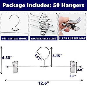 Amber Home Metal Pants Hangers with Clips 50 Pack, Heavy Duty Metal Skirt Hangers with 2-Adjustable Clips, Bottom Hangers for Shorts, Jeans, Trousers (50)