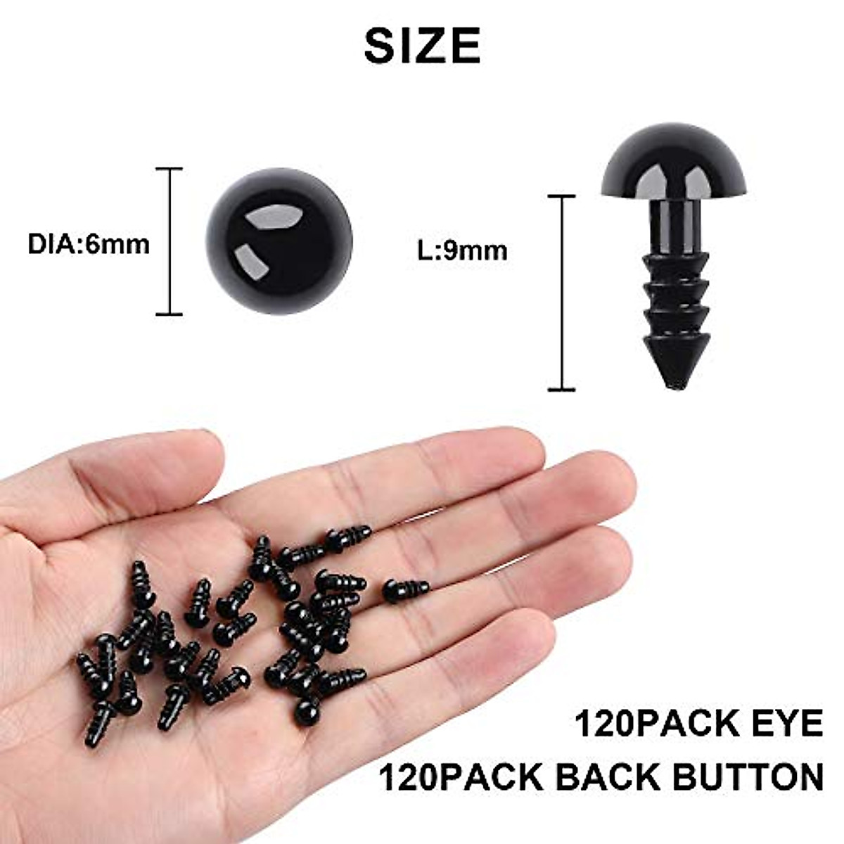 120PCS Plastic Safety Crochet Eyes Bulk with 120PCS Washers for Crochet Crafts (0.24Inch/6mm)