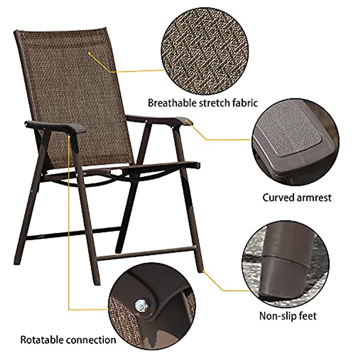 Aoodor 4 Sets Folding Patio Chairs for Indoor&Outdoor - Brown