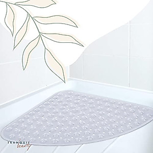 Tranquil Beauty Curved Blue Shower Mat 53x53cm/21x21in |Non-Slip, Machine-Washable Quadrant Bath Mat for Walk in Shower Tray | Shower Mats Non-Slip Suction Cups for Kids & Elderly