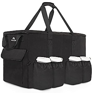 Food Delivery Bag XXL - 23x14x15 inches, Water Resistant Large Insulated Hot Bags for Delivery with Cup Holders, Durable Pizza Warmer Carrying Case - Catering Bag for Food Deliveries, Cooler Bag Black