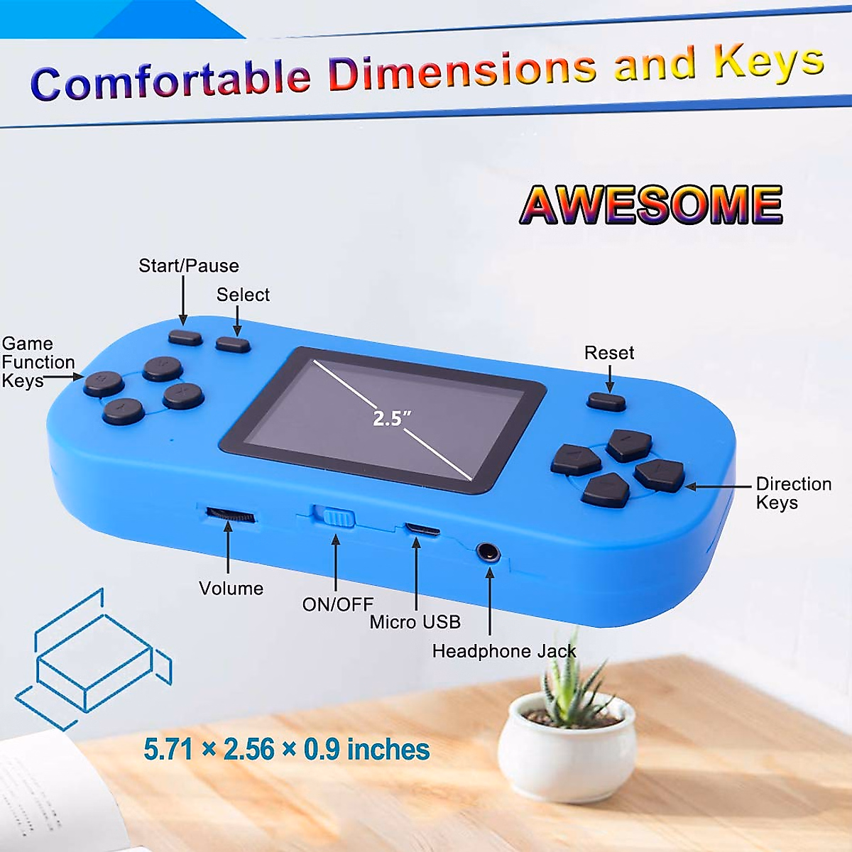 Douddy Kids Retro Handheld Game Console Built in 218 Old School Video Games 2.5'' Display USB Rechargeable 3.5 MM Headphone Jack Arcade Entertain System Children Birthday (Blue)