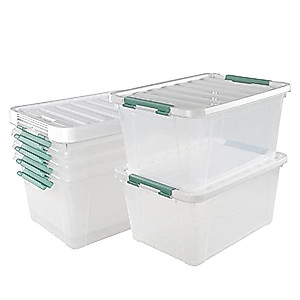 Ortodayes 6-pack 35 Liter Clear Storage Boxes, Plastic Latching Box Bins with Lids