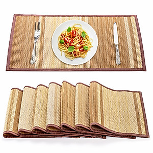 Elsjoy 8 Pack Bamboo Placemat, 17 x 12 Bamboo Slat Mat Natural Dining Table Mat, Japanese Style Bamboo Sushi Roller Mat Anti-Slip Heat-Resistant Brown Table Mats for Dining Room, Kitchen