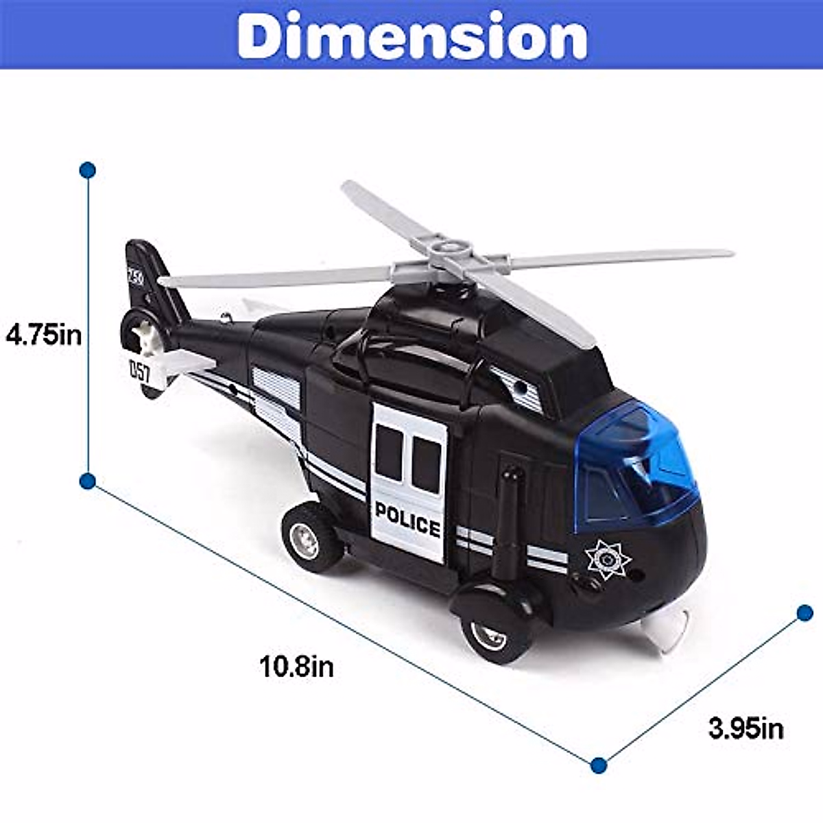 Liberty Imports Police Rescue Helicopter Friction Powered Toy Vehicle for Boys | Push and Go Chopper with Pretend Play Action Lights and Sounds