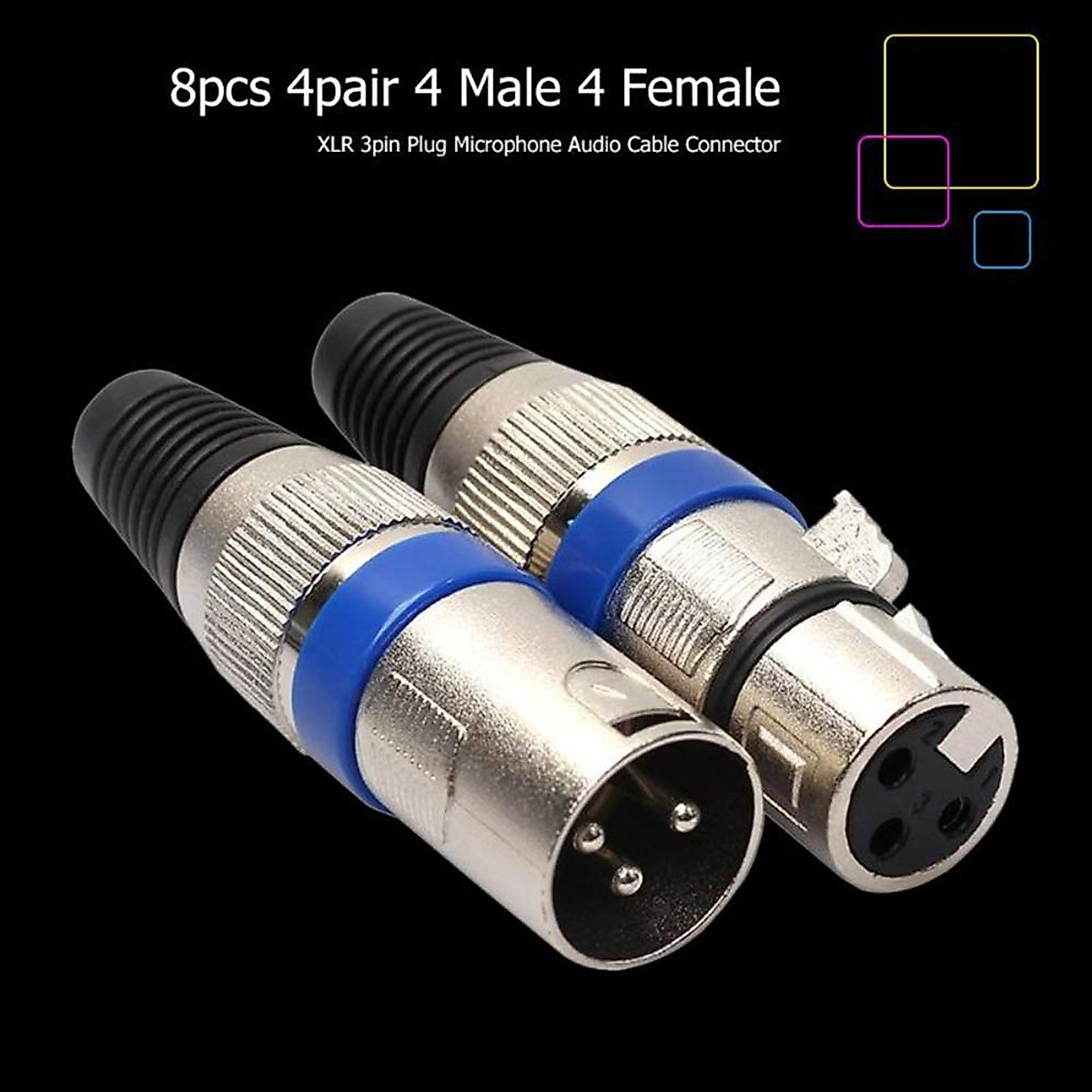 Hovico XLR Connectors,8pcs 4 Male 4 Female XLR 3Pin Plug Microphone Audio Cable Connector Adapter Mini Portable Accessories