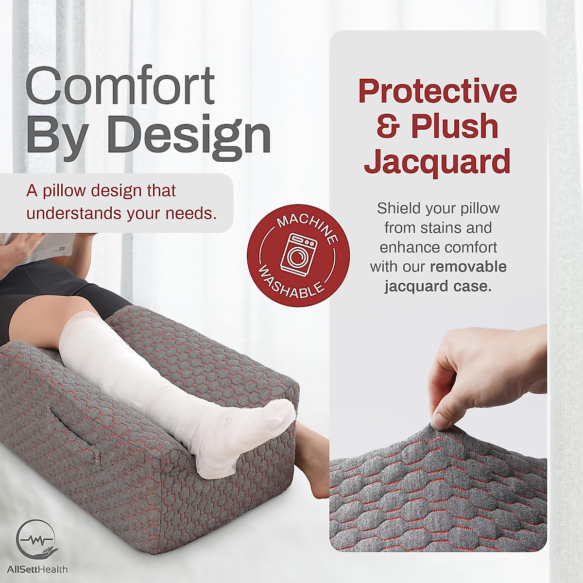 Single Leg Elevation Pillow Post Surgery Leg Pillow | Memory Foam Ankle Knee and Leg Wedge Pillow for Injury After Surgery – Foot, Leg Pain, Hip, Knee Pain, Improve Blood Circulation 29” x 13” x 9.5"