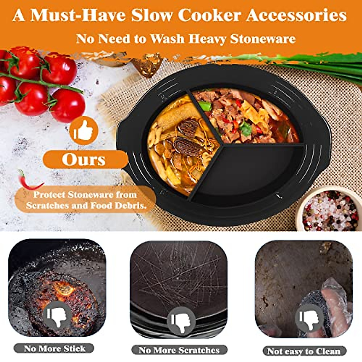 Slow Cooker Divider Liner Fit Crockpot 7-8 Quart,Reusable Silicone Liners for 7-8 QT Oval Crock Pots,Food-Grade Cooking Dividers Inserts,Eco-Friendly Alternative to Disposable Liners - Black