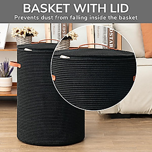 CHICVITA Tall Laundry Basket with Lid, Large Laundry Hamper for Bedroom, Laundry Bin for Clothes, Blankets, Toys, Decorative Woven Basket for Living Room, 15 x 20 inches, Black