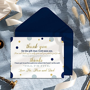 Paper Clever Party Navy and Gold Baby Shower Thank You Cards with Envelopes Blank Notes Prefilled with Message Boys, Personalize for Registry Gifts Royal Prince Notecard Set 4x6 Stationery 15 Pack