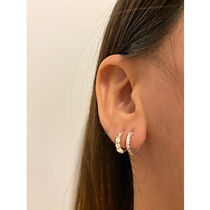 Handmade Silver Single 10MM Cartilgae Helix Piercing Hoop Earring with Trio White Opal, 925 Sterling Silver Very Small 10MM Thin 22 Gauge Hoop for women, By Miya Jewelry Creations