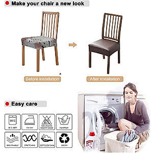 NILUOH Waterproof Seat Covers for Dining Room Chairs Set of 4, Pu Leather Chair Seat Slipcovers Dining Chair Cover Removable Washable Chair Protctor Cover, Rear Covers (PU-Coffee)