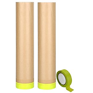 Pre-Taped Masking Paper-24 inch x 50 feet Tape and Drape Painters Paper,Automotive Paint Masking Paper,Masking Paper for Painting Cars and Auto Body,Floor Protection,Wall Covering (2, 24inchx50feet)