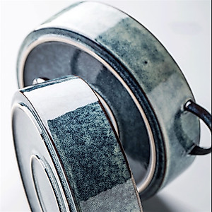 WAOCEO Dinner plate Dinner Plate Chinese Creative Ceramic Plate Household Double Ear Handle Large Bowl Plate Round Porcelain Dinner Plates Dishes Plates (Color : B)