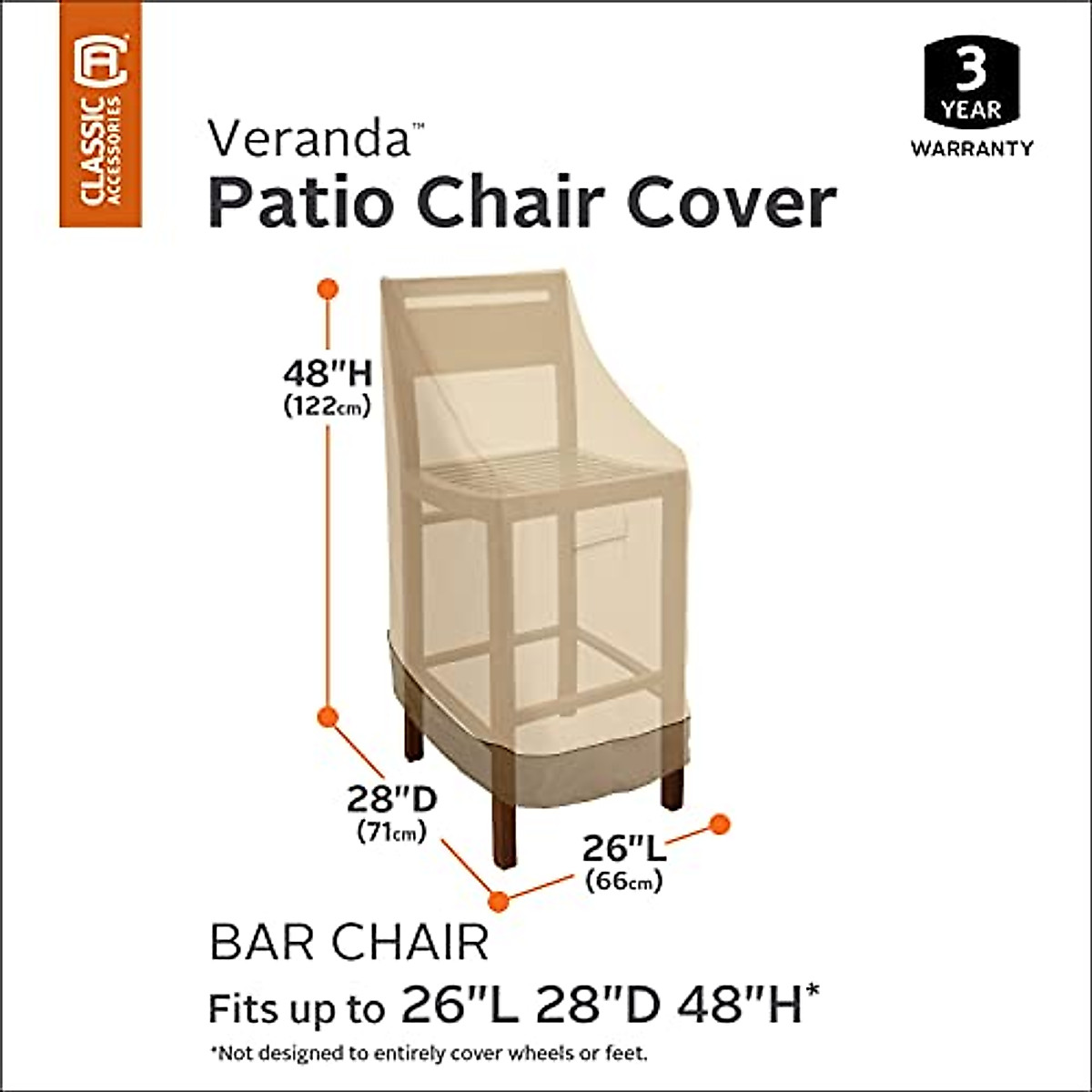Classic Accessories Veranda Water-Resistant 26 Inch Patio Bar Chair & Stool Cover, 4-Pack, Patio Furniture Covers (Pebble/Bark/Earth)