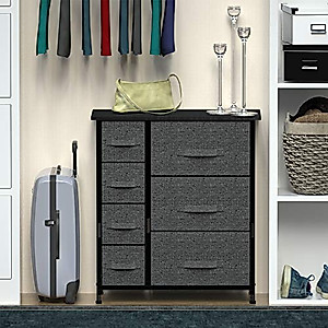 TOROTON 7 Drawers Dresser, Furniture Storage Tower Organizer Unit for Bedroom, Living Room, Hallway, Closet, Sturdy Steel Frame Wood Top with Easy Pull Fabric Bins for Clothing, Blankets - Dark Grey