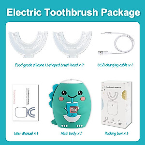 DORCAS U Shaped Toothbrush Kids Electric Toothbrushes, 6 Ultrasonic Cleaning Modes, IPX7 Waterproof, 59S Smart Reminder Toddler Toothbrush(Green Dinosaur, Ages 2-7)