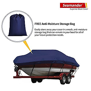 Seamander Heavy Duty Polyester Boat Cover, Solution-dyed Yarn Marine Grade,Waterproof Fits Bass Boat, V-Hull Tri-Hull Boat,Fish & Ski Boat, Runabout Bowrider Boat, 14' 15' 16' Length 90' Width