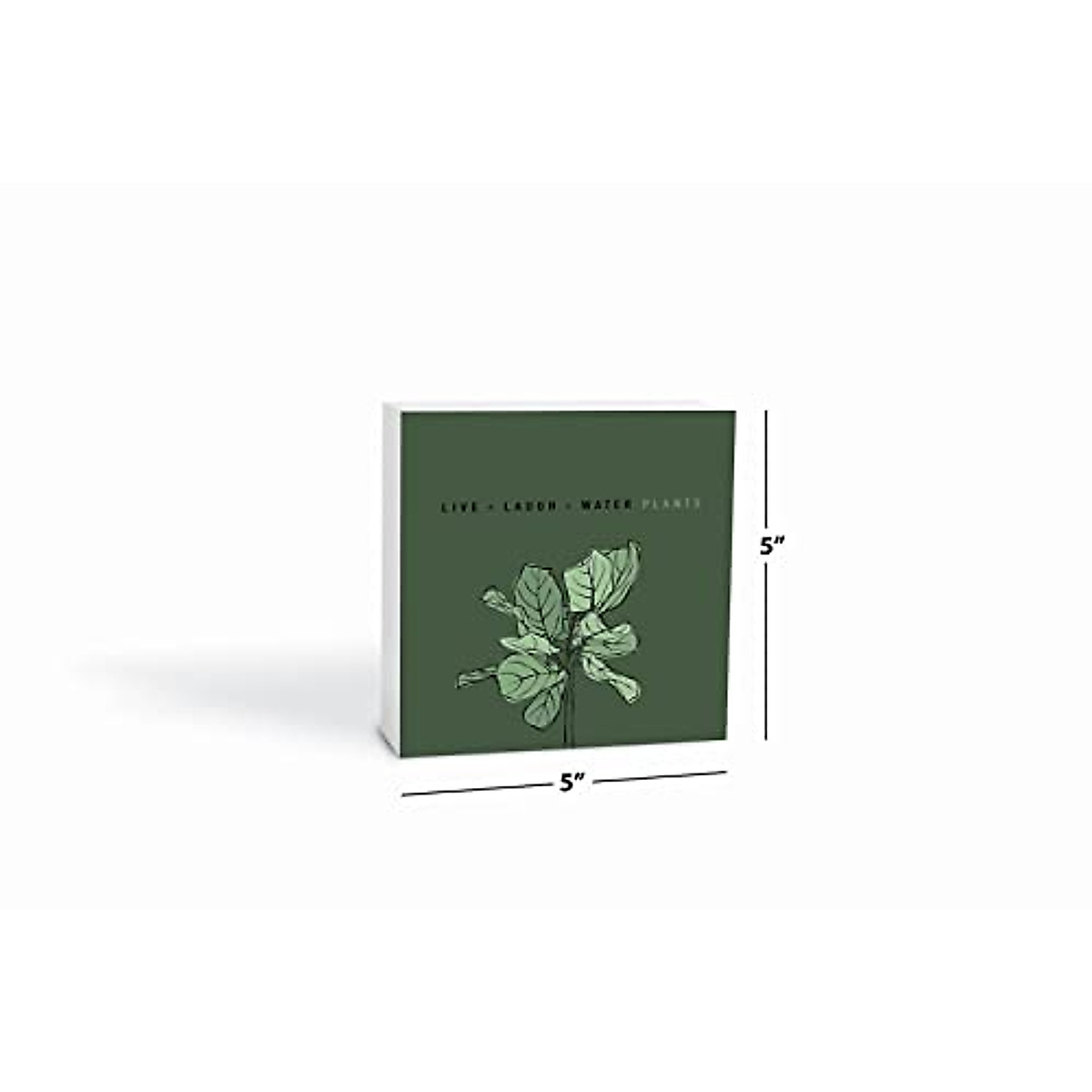 Green Fiddle Leaf Fig Tree, JoyRide Home Decor Wood Block Sign, 5"x5" Freestanding, Shelf or Wall Displayed, Artist Designed Home Décor.