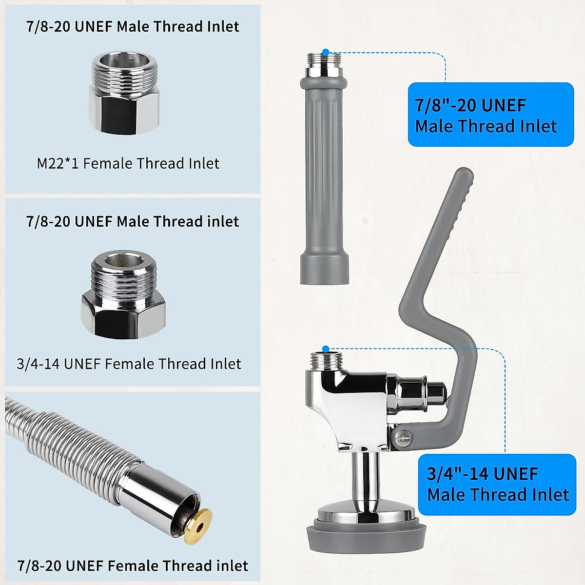 TCEUMIK Spray Valve with 44inch Flexible Hose & Pre Rinse Spring for Commercial Restaurant Sink Faucet 1.42GPM High-Pressure Dish Sprayer Stainless Steel Hose & Overhead Spring (Gray)