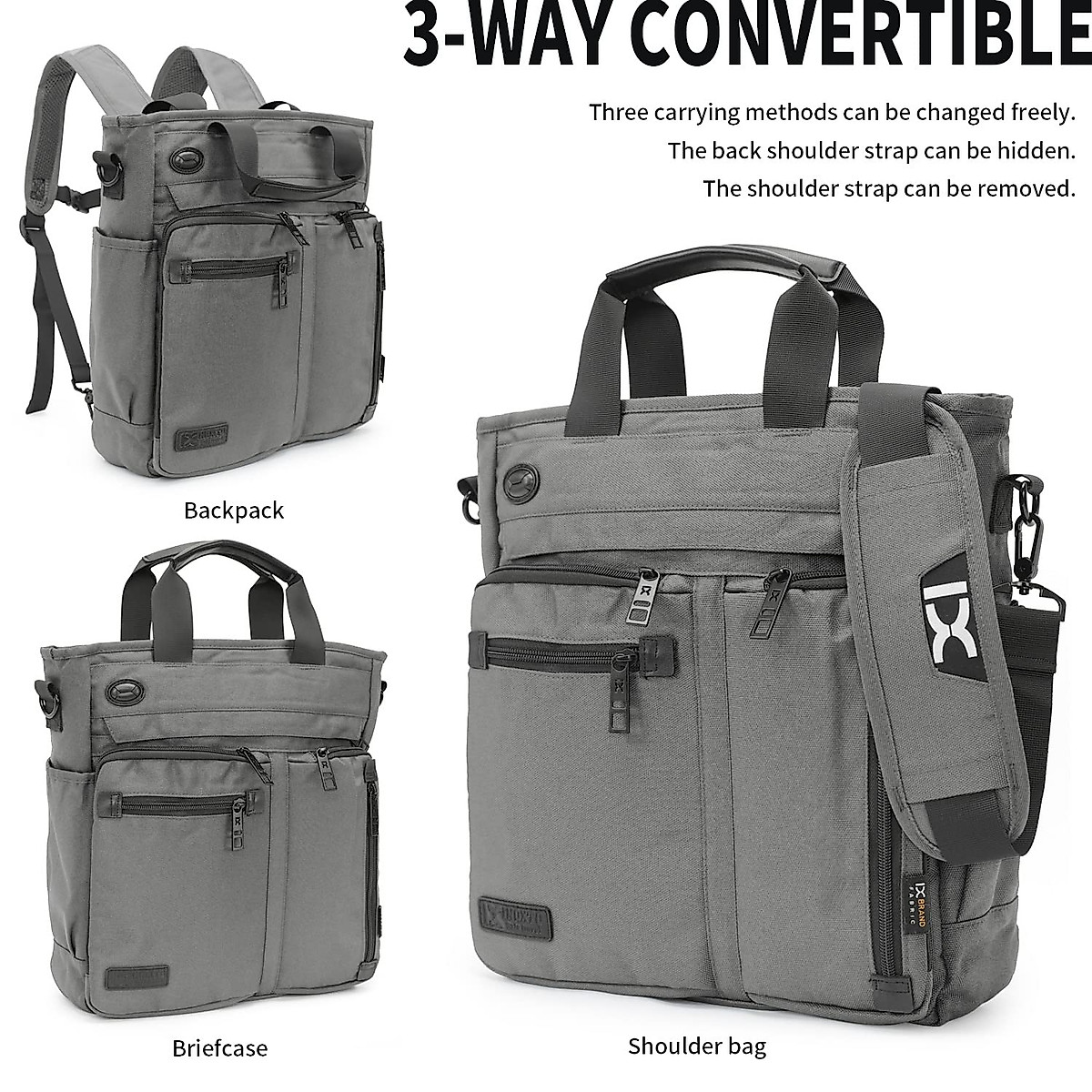 INOXTO Men’s Messenger Bag 3 in 1 Convertible Backpack Briefcase Bag Business Office Bag for Men, Laptop Shoulder Bag (Grey)