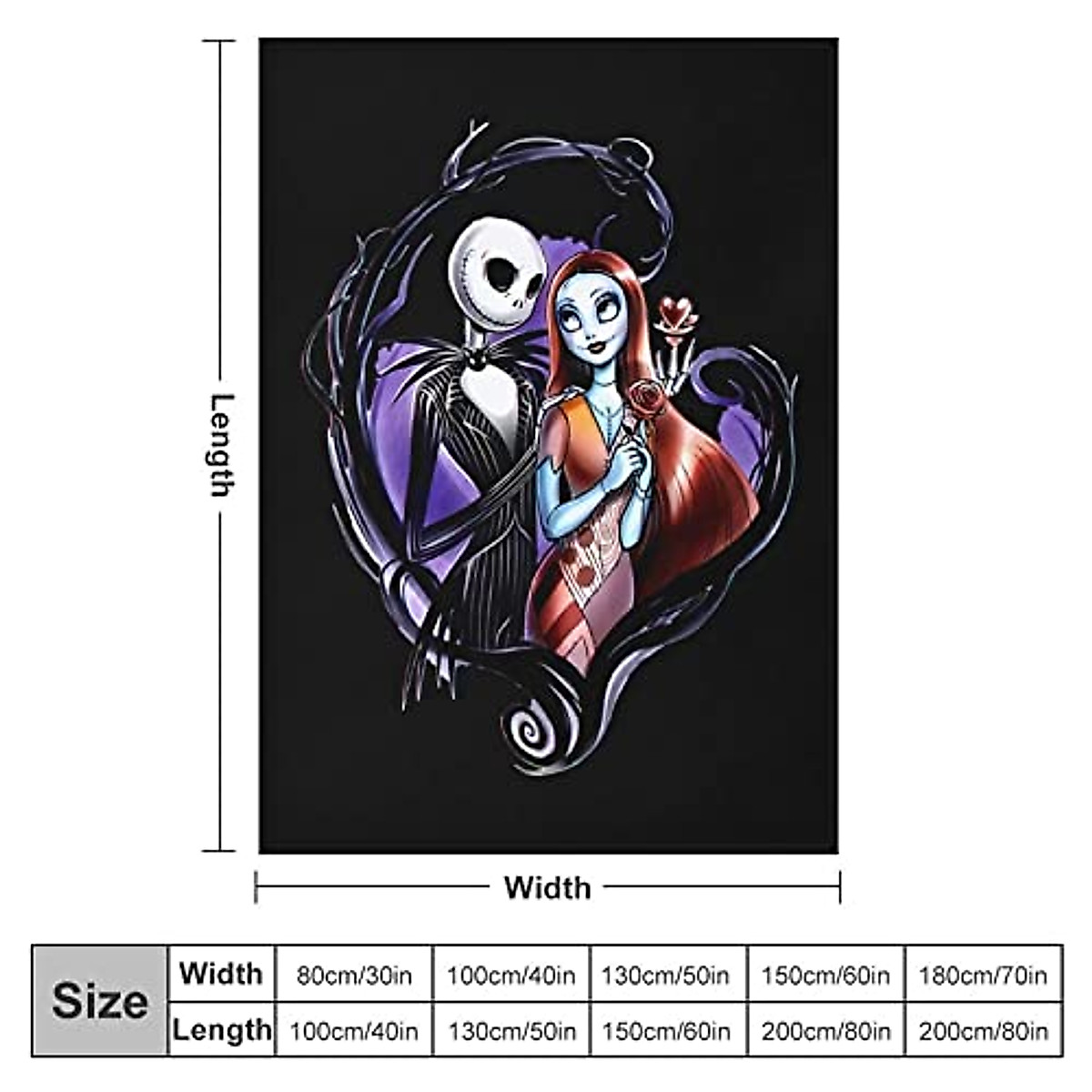 Longhui Christmas Cartoon Nightmare Blanket Halloween Movie Flannel Throw Blanket for Couch Sofa Decor Cozy Warm Bed Blankets for Kids Adults 50inchx40inch, Black