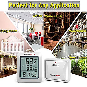 ThermoPro TP60 Digital Hygrometer Indoor Outdoor Thermometer Wireless Temperature and Humidity Gauge Monitor Room Thermometer with 200ft/60m Range Humidity Meter