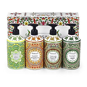 Mosaic Liquid Hand Soap / Wash Gift Set, Ideal Bathroom Kitchen Hand Soap Set , Olive Oil + Coconut & Hibiscus + Gardenia + Orange Blossom, 4 x 24.6 fl oz Each Liquid Soap Bottle